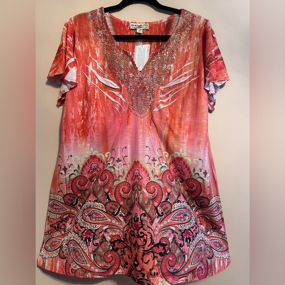 ONE WORLD | Tops | Energe By One World Xl Bohemiantiedye Lace Short ...